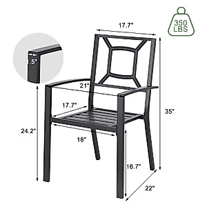 AECOJOY Metal Dining Chairs, 2 Pieces Outdoor Patio Dining Chairs with Armrest, Stackable Arm Chairs with Heavy-Duty E-Coating Metal Frame for Balcony, Garden, Set of 2, Black