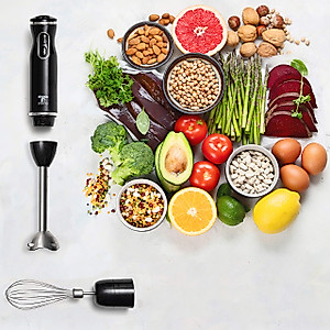 Moss & Stone Hand Blender With Egg Whisk, Powerful 300-Watt Stick Blender, Hand Mixer Set Stainless Steel Shaft & Blades, Black Handheld Blender With Ergonomic Handle (Without Chopper)