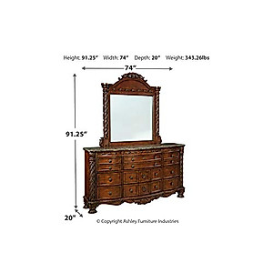 Signature Design by Ashley North Shore Ornate 9 Drawer Dresser with Marble Inlay Top, Dark Brown