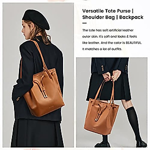 LOVEVOOK Backpack Purses for Women, Tote Bag Convertible PU Leather Backpacks, Fashion Handbag Satchel Bags Casual Back Pack 14 Inch Laptop Backpacks 2PCS, Brown