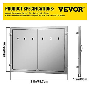 Mophorn BBQ Double Access Door 31W x 24H Inch, BBQ Door Stainless Steel Wall Construction Vertical, Outdoor Kitchen Door for BBQ Island, Grilling Station, Outside Cabinet