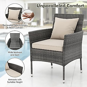 Tangkula 3 Piece Furniture Wicker Rattan Outdoor Patio Set, Onesize, Grey