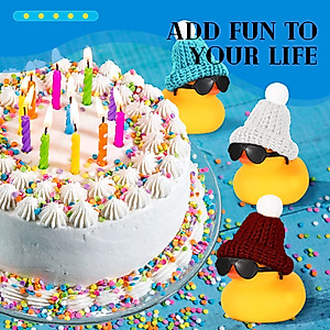 48 Pcs Mini Rubber Duck in Bulk with 48 Pcs Sunglasses and 48 Pcs Knitting Hats Sets, Duck Bath Rubber Ducky Bathtub Toys for Gift Cruise Birthday Baby Shower Party
