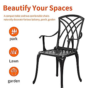 Withniture Outdoor 3 Piece Bistro Set Cast Aluminum Bistro Table and Chairs Set of 2, All Weather Bistro Patio Set, Patio Furniture for Garden Black
