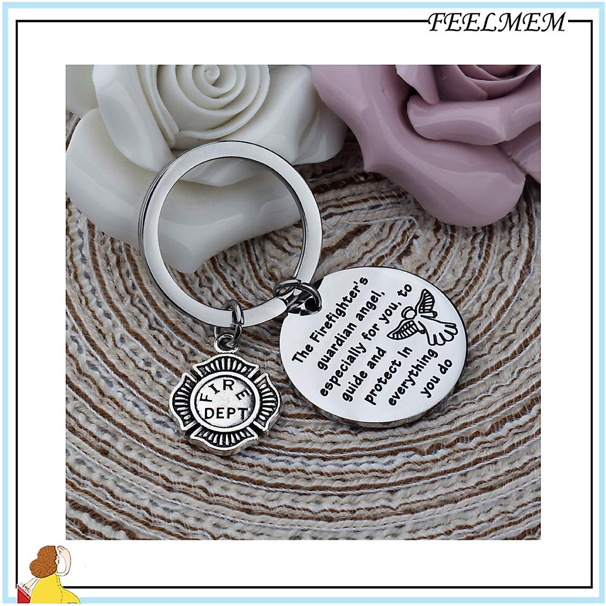 FEELMEM Firefighters Prayer Keychain Fire Rescue Firefighter Gift A Firefighter’s Guardian Angel Keyring Firemen Angel Gift