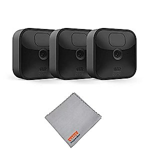 Outdoor Blink Wireless Battery-Powered, Motion Detecting, Weather Resistant Security Camera System Kit with Playhardest Cleaning Cloth (Black - 3 Cam)