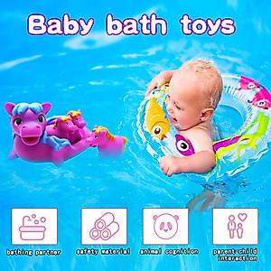 Kids Bath Toys Family Bath Set Horse,8 Pcs New Born Baby Floating Bathtub Toys Animal Rubber Squirting Water Games Pool Pleasure for Preschool Toddler,Unicorn Interactive Bathroom Shower Girls Gift