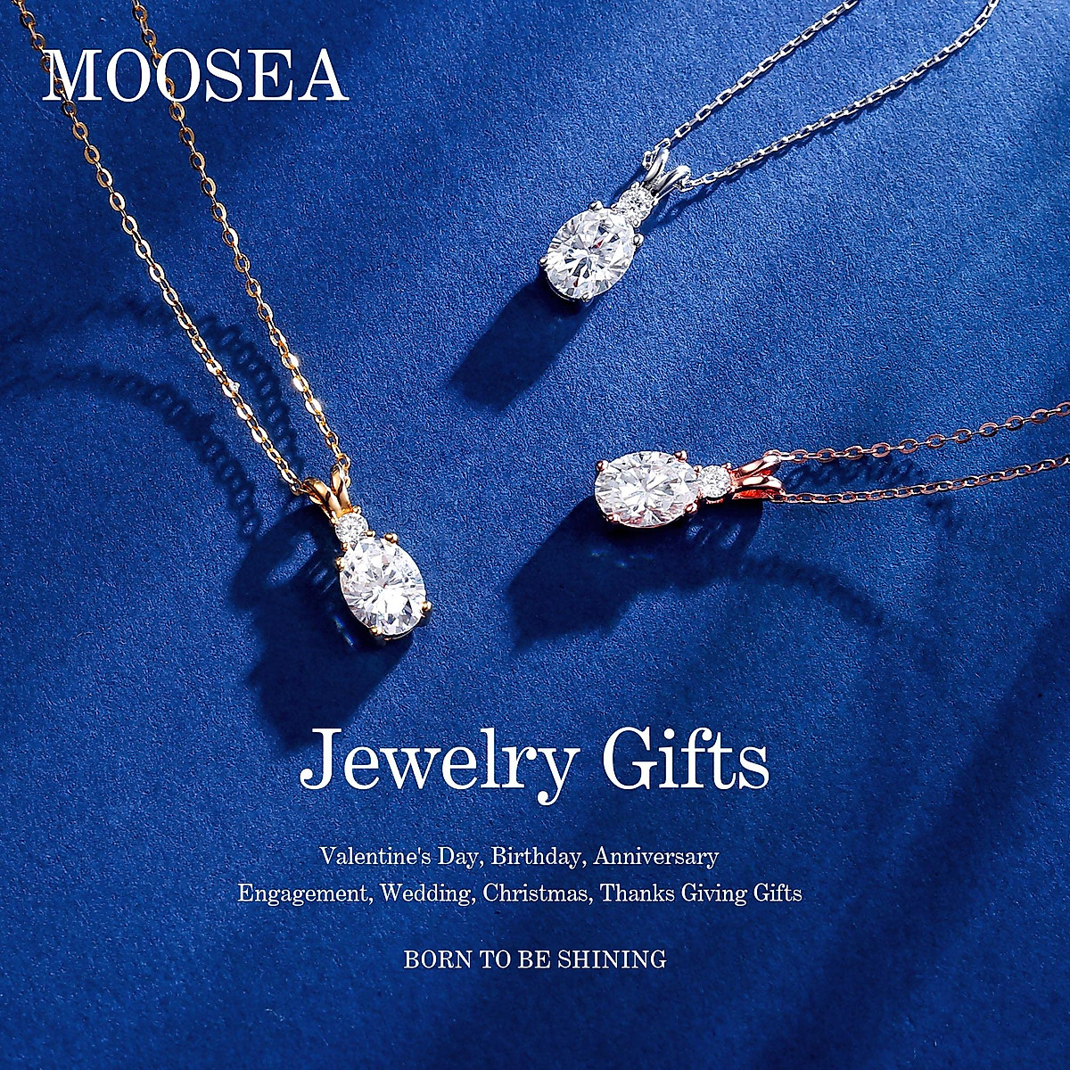 MOOSEA 1.5ct Round and Oval Moissanite Necklace for Women, D Color VVS1 Clarity Lab Created Diamond Necklace 18K White Gold Vermeil 4 Prong Moissanite Pendant Necklace for Women Wife Jewelry Gifts