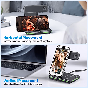 WAITIEE Wireless Charger 3 in 1, 15W Fast Charging Station for Apple iWatch 6/5/4/3/2/1,AirPods Pro,for iPhone14/13 Pro/Pro Max/12/11/X/Xr/Xs/8/Samsung Galaxy Phone Series (No Watch Charging Cable)