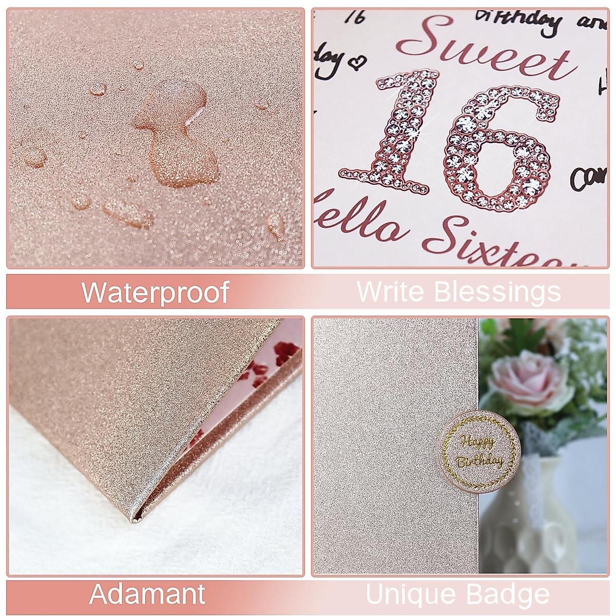 Vlipoeasn Sweet 16 Birthday Guest Book Alternative, Rose Gold Sweet 16 Birthday Decorations for Girl, 16th Birthday Party Signature Book, 16 Year Old Birthday Gifts for Girls
