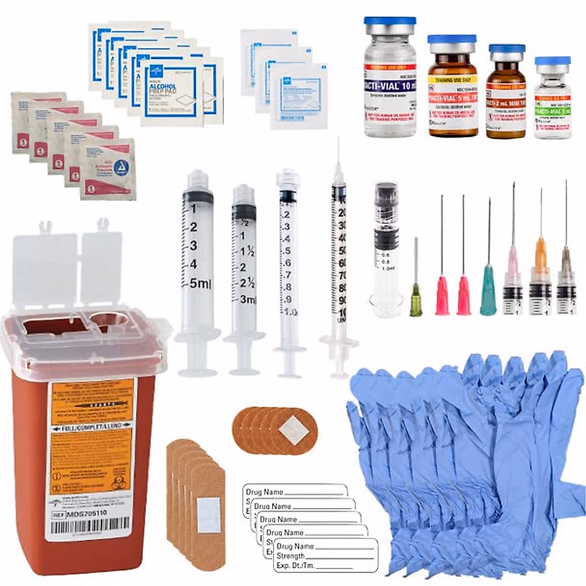 Anatomy Lab Venipuncture Practice Kit with Wearable Simulation Arm Pad Model IV + Supplemental Injection Skill Supplies Kit Clinical Nursing Training, 65 Piece Bundle