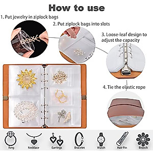 ChezMax Travel Jewelry Organizer, Transparent Jewelry Storage Book with Pockets, PU Leather Earrings Album, Small Accessories Holder for Bracelets Necklace Rings (40 Grids+40 Anti-Oxidation PVC Bags)