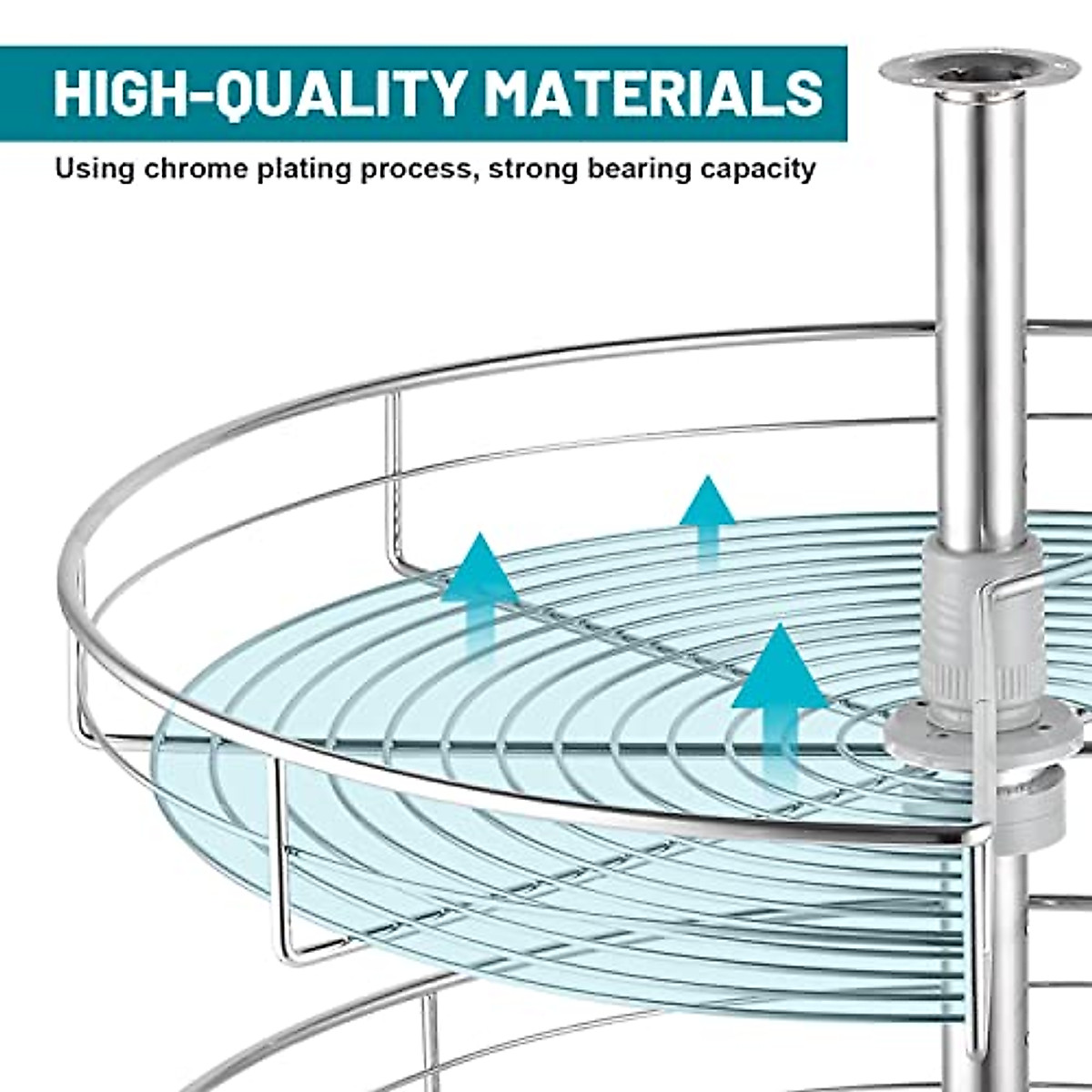 CLLVGOKD Kidney Chrome Lazy Susan, 28 Inch Lazy Susan Blind Corner Cabinet, 360° Rotating Corner Cabinet Lazy Susan, 2 Tier Adjustable Height, Lazy Susan Organizer for Cabinet Space Saving