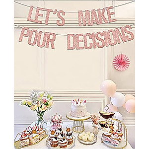 Let's Make Pour Decisions Banner, Bachelorette Party Banner, Wine Party Banner, Bridal Banner Decorations, Wedding/Bridal Shower Party Bunting Decorations Rose Gold Glitter