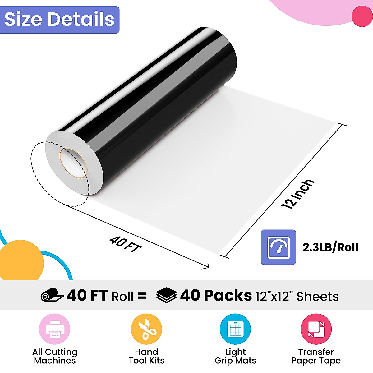 JAVIGA Black Permanent Vinyl for Cricut, Silhouette Cameo, 12" x 40 FT Black Vinyl Roll for DIY Christmas Decorations, Glossy Black Adhesive Vinyl for Wall Stickers, Balloon, Mug, Scrapbooking Decal