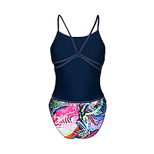 Arena Women's Standard Swimsuit Lace Back Allover, Navy-Multi, 38
