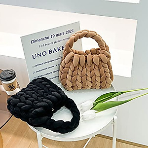 Maral Hand Knit Chunky Yarn Shoulder Bag For Women, Finger Crochet Hand Bag, Washable (Velvet Black)