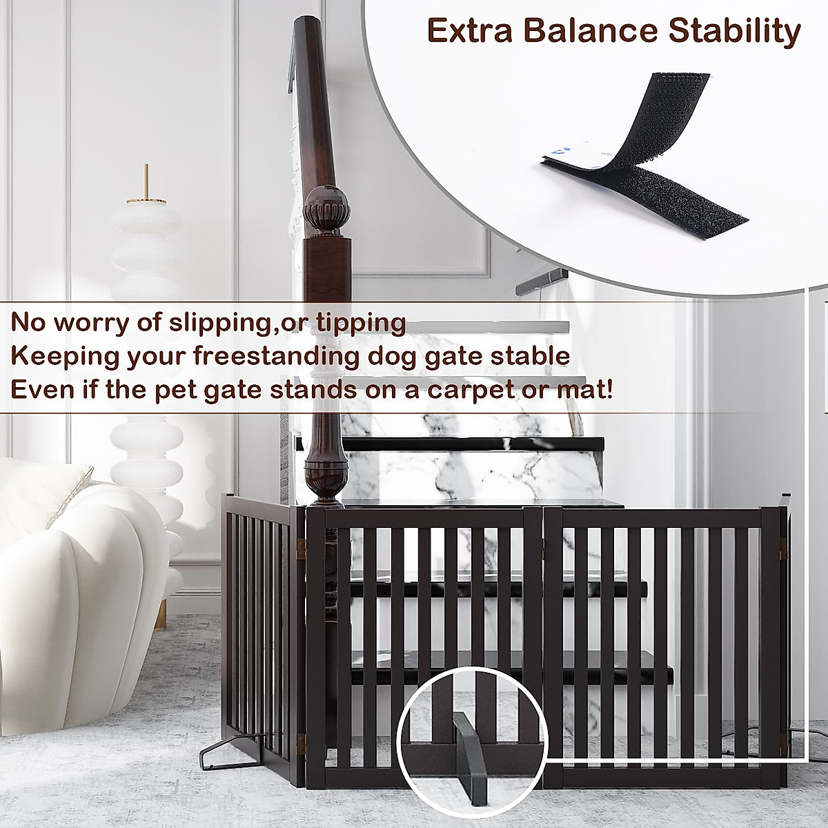 Black Metal Support Feet（Reinforced Version） for Freestanding Pet Gate, Heavy Duty Support Feet with Suction Cup +Velcro Strips Set of 2 for Foldable Pet Gate, Safety Fence Feet for Dog Gate