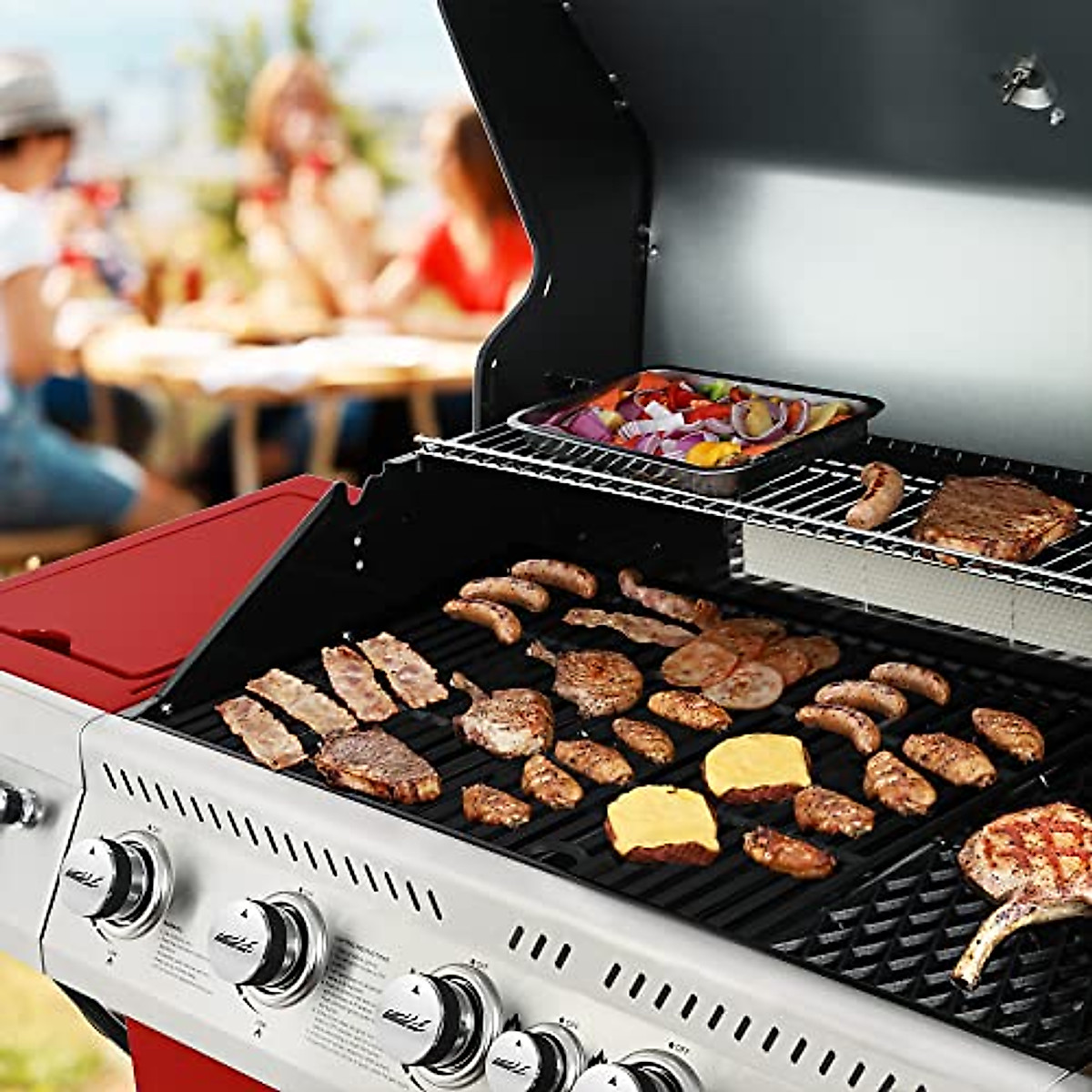 Royal Gourmet GA5403R Premier 5 BBQ Propane Gas Grill with Rotisserie Kit, Sear, Rear Side Burner, Patio Picnic Backyard Cabinet Style Outdoor Party Cooking, Red