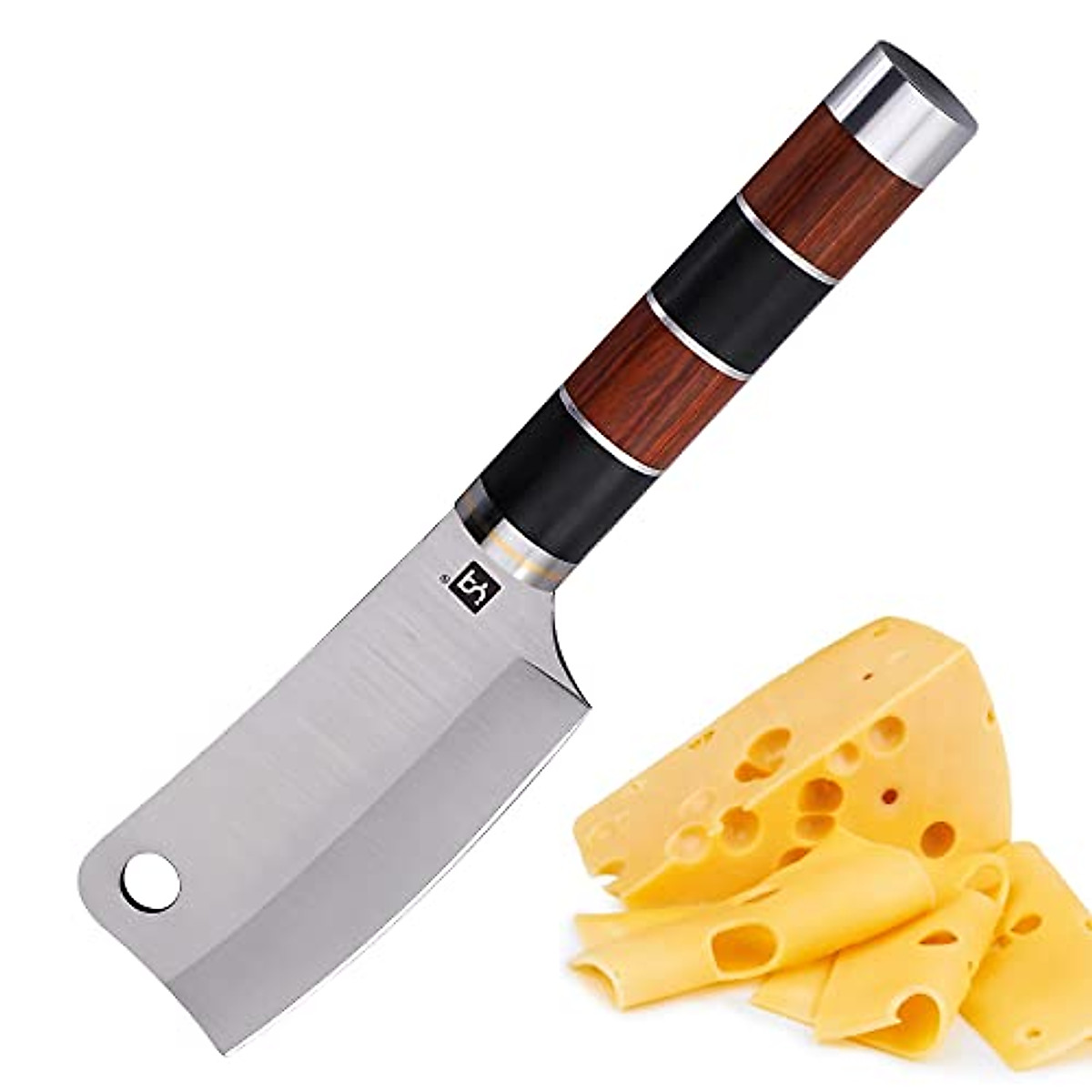 YQ Premium Cheese Knife for Charcuterie Boards,Multipurpose Cheese Cutter Cheese Cleaver,Hard Cheese Cutting Knife,3.2" Colorful Wooden Handle,Gift Box