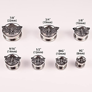 Maxbott 2 PCS Stainless Steel Skull Butterfly Plugs and Tunnels Ear Gauge Stretcher Plug Jewelry Piercing Expander Gauges 8mm-19mm (10mm(00G), Silver)