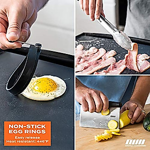 OUII Flat Top Griddle Accessories Set for Blackstone and Camp Chef Griddle - 14 Pieces Set with Griddle Cleaning Kit & Carry Bag! Metal Spatula, Griddle Scraper, Egg Rings for Teppanyaki & Gas Grill