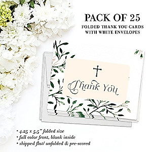 DB Party Studio Baptism Invitations ( 25 ) & Matching Thank You Cards ( 25 ) Set with Envelopes, Pretty Delicate Leaf Design 5 x 7" Fill-in Invites & Folded Thanks Notes Baby Infant Christening Pair