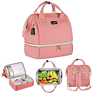 Viedouce Nappy Backpack, Changing Nappy Bag, Lunch Bag Insulated, Picnic Bag for Travel, Waterproof Oxford Baby Travel Diaper Mummy Bag Backpack with Charging Port (Pink 8L)