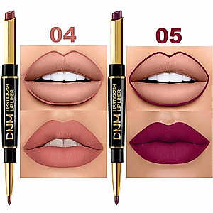 evpct 6Pcs Waterproof Lip Liner and with Lipstick Set Kit Last All Day DNM Chestnut Nude Dark Brown Matte Red 24 Hour long lasting 24 pen labiales mate 24 horas originales