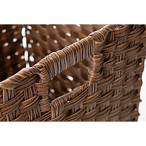 Foldable Synthetic Plastic Wicker Storage Basket with Iron Wire Frame By Blue Ridge Basket Company (Set of 2)