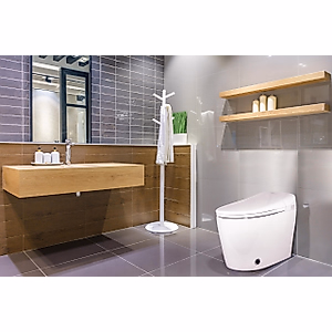 EUROTO Famous Classic 3858 – Upgraded One-Piece Dual Flush Toilet with Integrated Bidet, Auto Open/Close Lid, Heated Seat, Warm Dryer, Night Light, Foot Sensor, and Remote Control – White