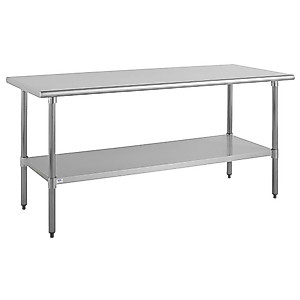 Kratos Commercial Worktable, Stainless Steel Kitchen Prep Table 24"Dx72"W with Undershelf, NSF, 16ga/430SS (28W-100)