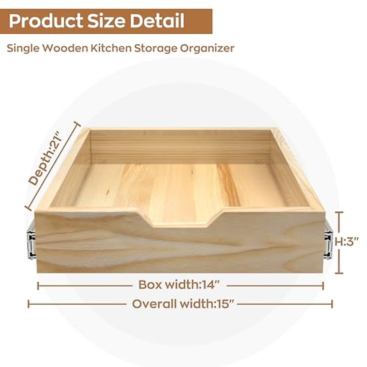 BORISI Pull Out Drawers for Cabinets,14" W x 21" D, 1 Tier Heavy-Duty Slide out Wood Drawer Shelf, Pull Out Cabinet Organizer for Kitchen, Pantry, Bathroom