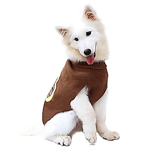 NACOCO Dog Sweater with Hole Thanksgiving Classic Knitwear Pup Dog Shirts Turkey Pattern Dog Dress Warm Winter Pet Clothes for Small Dogs(XL)