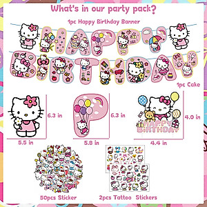 Kawaii Birthday Party Supplies, Kawaii Birthday Party Decorations Set Include Banner, Tattoos Invitation Cards, Hanging Swirls, Stickers, Tableware, Cake Toppers, Balloons, Kawaii Cute Party Favors