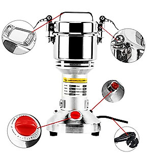 Homend High Speed 300g Electric Grain Mill Grinder Powder Machine Spice Herb Grinder 1300W 70-300 Mesh 28000RPM Stainless Steel Commercial Grade for Kitchen Herb Spice Pepper Coffee (300g)