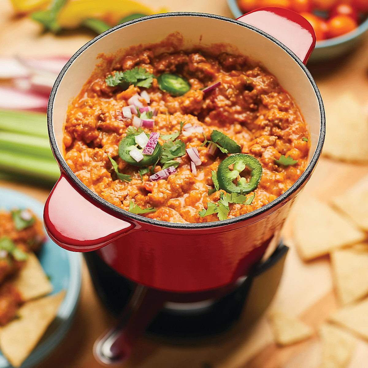 Rachael Ray Cast Iron Fondue Pot Set, 1.5 Quart, Red