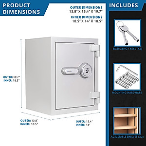 Barska AX13494 Biometric Fireproof Safe 1.64 Cu Ft Metallic Grey with Long Locking Bolts, Gray, Medium