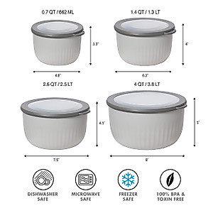 Oggi Prep, Store & Serve Plastic Bowl w/See-Thru Lid- Dishwasher, Microwave & Freezer Safe, (4 qt) Lt Gray w/Dk Gray Lid