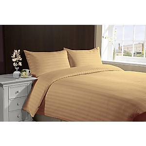 Bed Sheet Set of 5PCs, Taupe Stripe,King Size, 1 Fitted Sheet (15"-16") Deep Pocket, 1 Flat Sheet, 1 Duvet Cover with Zipper and 2 Pillowcases, Pure Egyptian Cotton, 400 Thread Count.