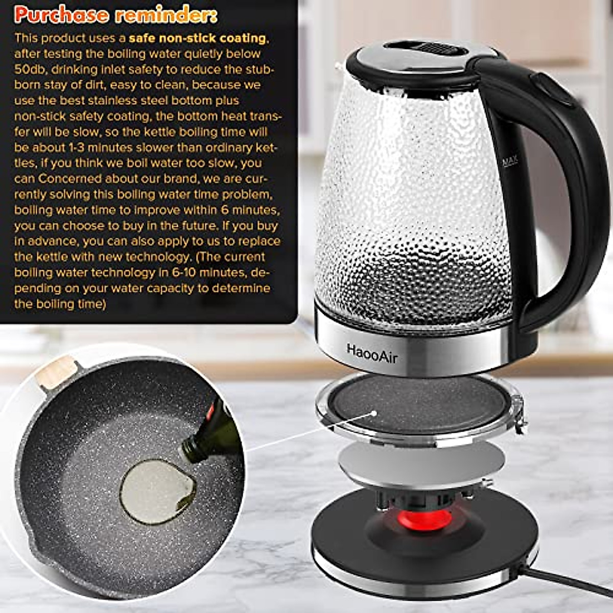 Haooair Electric Kettle, Speed-Boil Kettle with LED Indicator, 1.8L 1500W Wide Opening Hot Water Kettle, Auto Shut-Off & Boil-Dry Protection, Matte Black