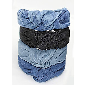 YETASI Blue Denim Headbands for Women Jean Knotted Headband for Women Made of Non Slip Material. Blue Headband is Trendy Top Knot