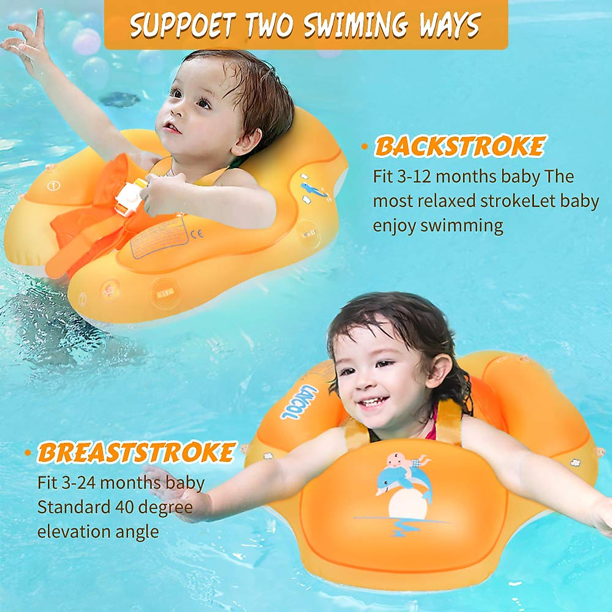 LAYCOL Baby Swimming Float with UPF50+ Sun Canopy Baby Floats for Pool No Flip Overbaby Pool for Baby Age of 3-36 Months