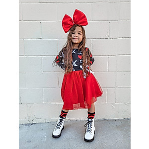 Girls Long Sleeve Valentines Day Tulle Tutu Dress for Kid and Toddler Black 7 Years