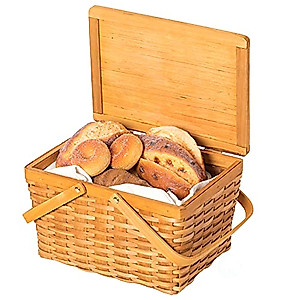 Woodchip Picnic Storage Basket with Cover and Movable Handles, Small