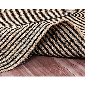 PATEL EXPORTS Natural Jute Rug, Bohemian Area Rug, Boho Décor Indoor Outdoor Rug, Handwoven Hallway Runner Rug for Entryway (Beige & Black, 4x6)