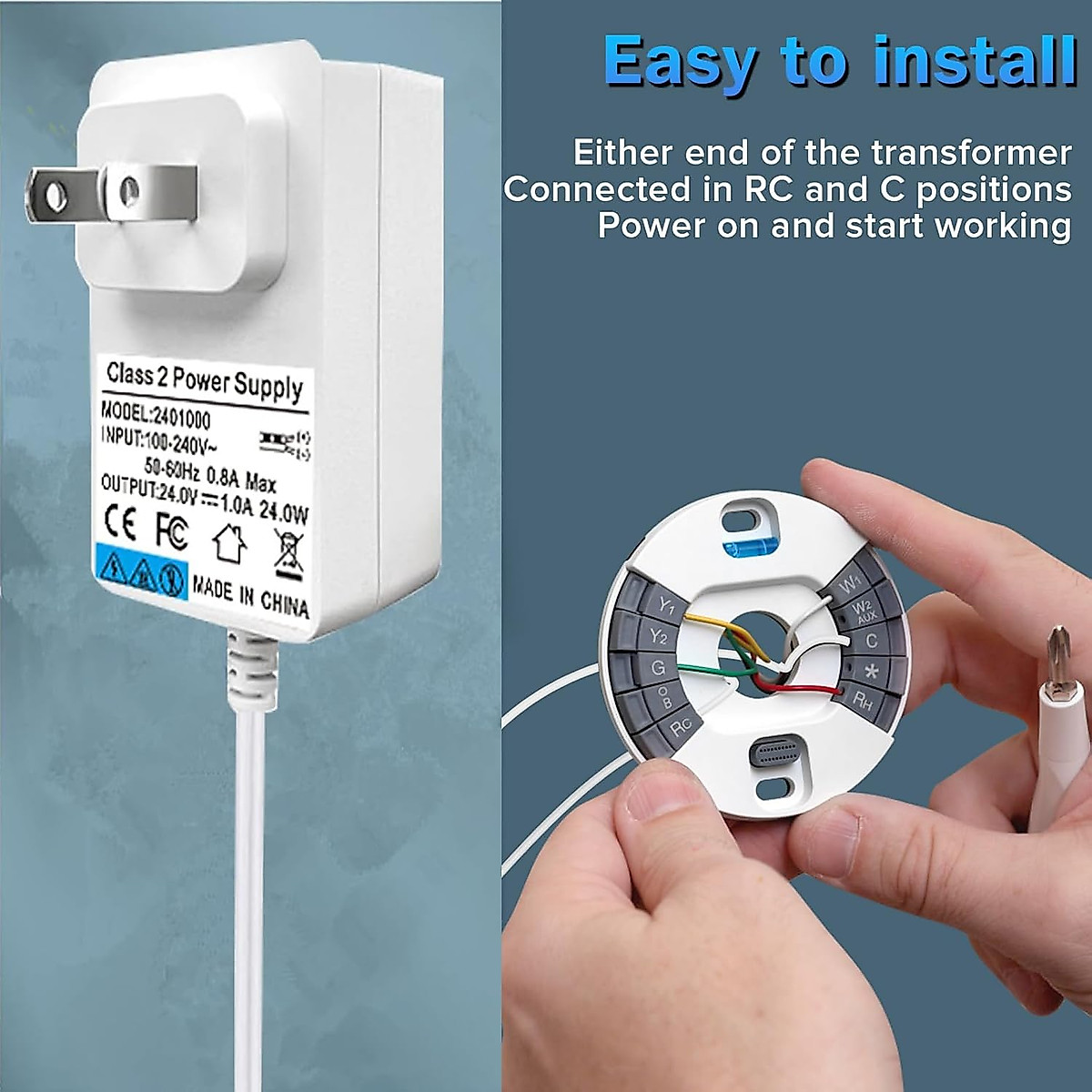 DC24V1000mA Doorbell Transformer,for Ring Doorbell Transformer C Wire Adapter Thermostat, Compatible with Wyze, Ring, Nest Ecobee, Honeywell, Eufy and Nest Hello Video Doorbells,White 33 Foot Length