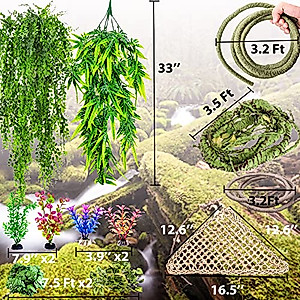 Mechpia 12 Pieces Bearded Dragon Tank Accessories, Reptile Hammock Plants and Vines Terrarium Branch Plants Habitat Decoration for Lizard Gecko Snake Hermit Crab