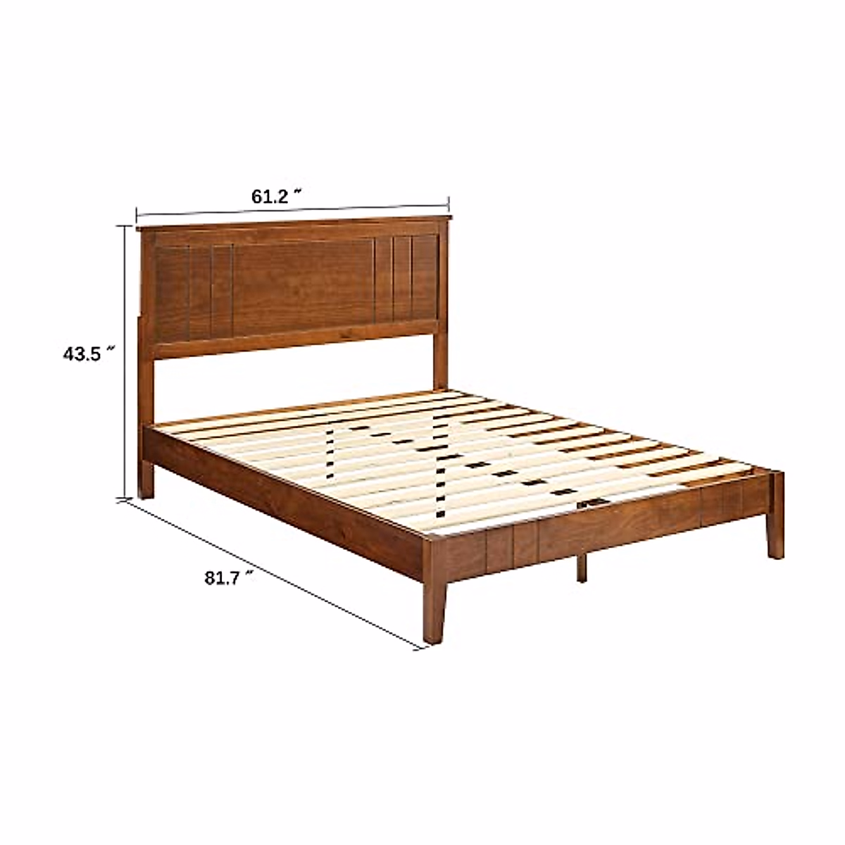MUSEHOMEINC Mid-Century Modern Solid Wooden Platform Bed with Adjustable Height Headboard for Bedroom,Queen Size Wooden Bed Frame with Headboard,Wood Slat Support & No Box Spring Needed