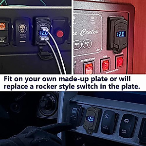 [2022 New] USB C Car Charger Socket Rocker Style Switch Replacement, Dual PD and QC3.0 12V/24V Panel Mount USB Outlet with LED Voltmeter for Boat Marine Truck Bus Off Road Vehicles RV Golf Cart, etc.